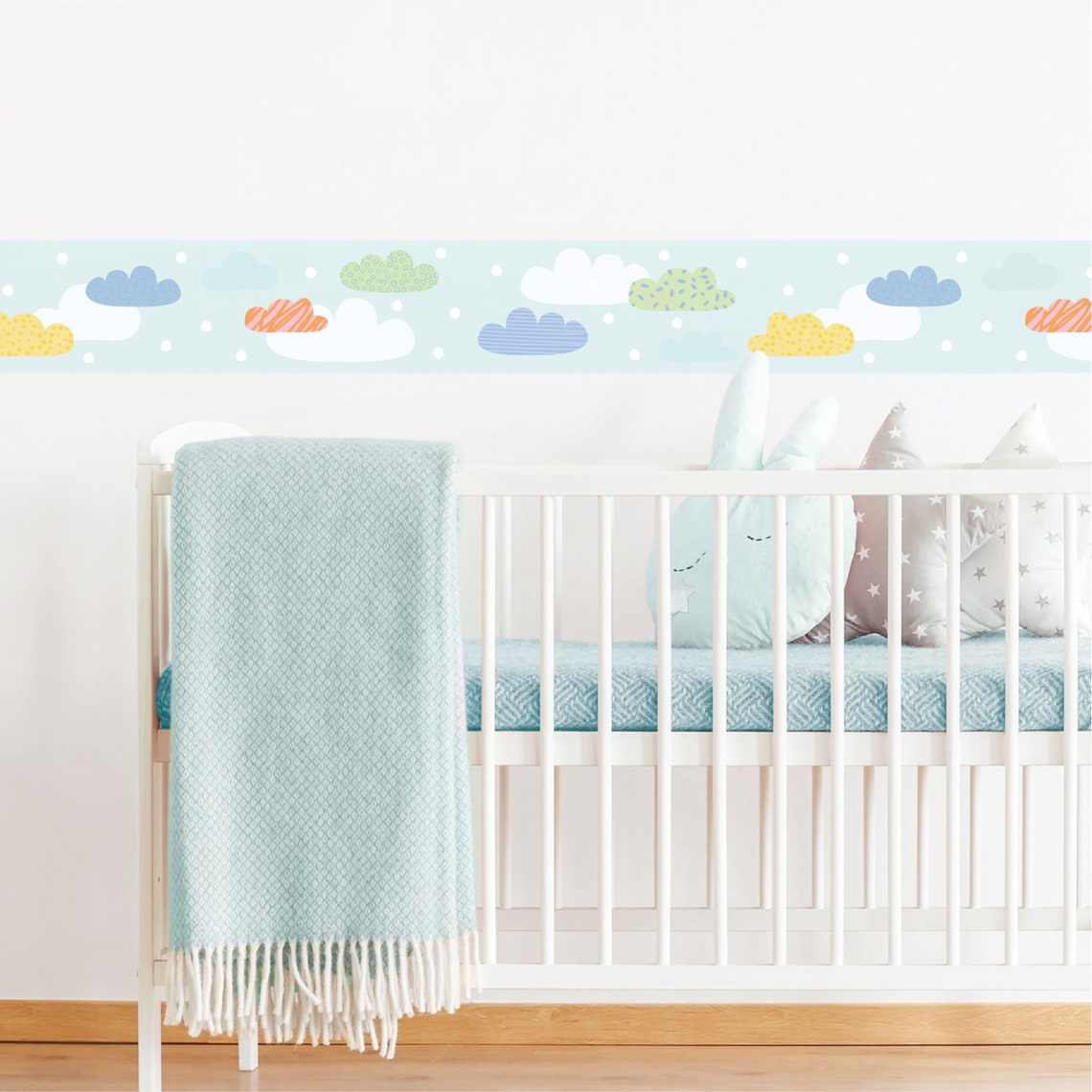 Blue Cloud Wall Border Sticker, Cloud Wall Decal, Cloud Wall Decor ...