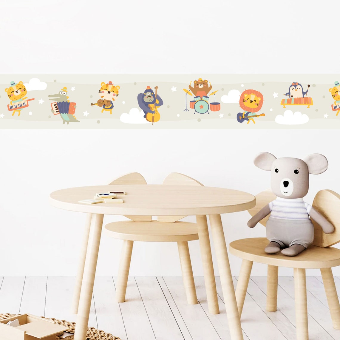 Cute Music Band Wall Border Sticker, Musician Animal Wall Border Decal ...