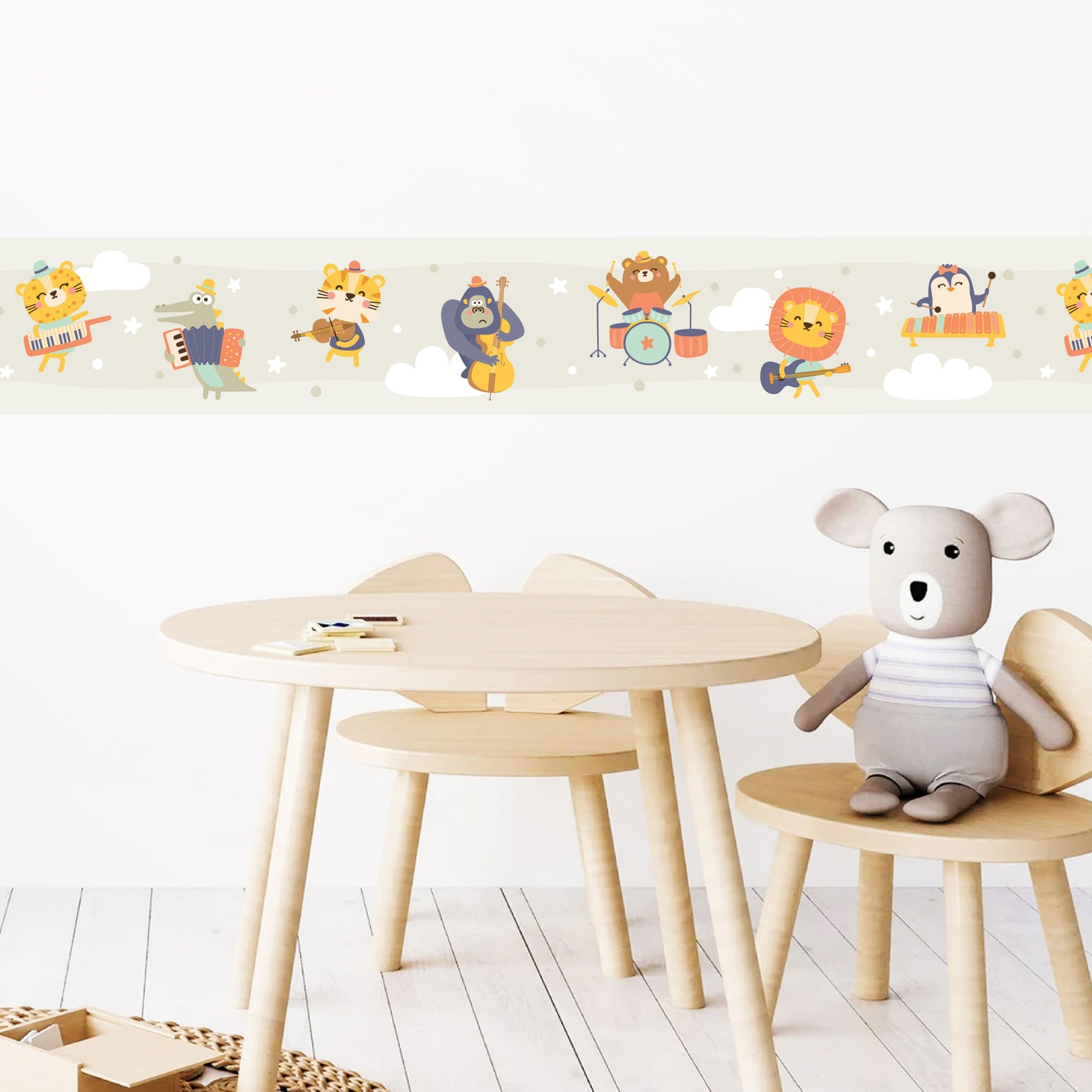 Cute Music Band Wall Border Sticker, Musician Animal Wall Border Decal ...