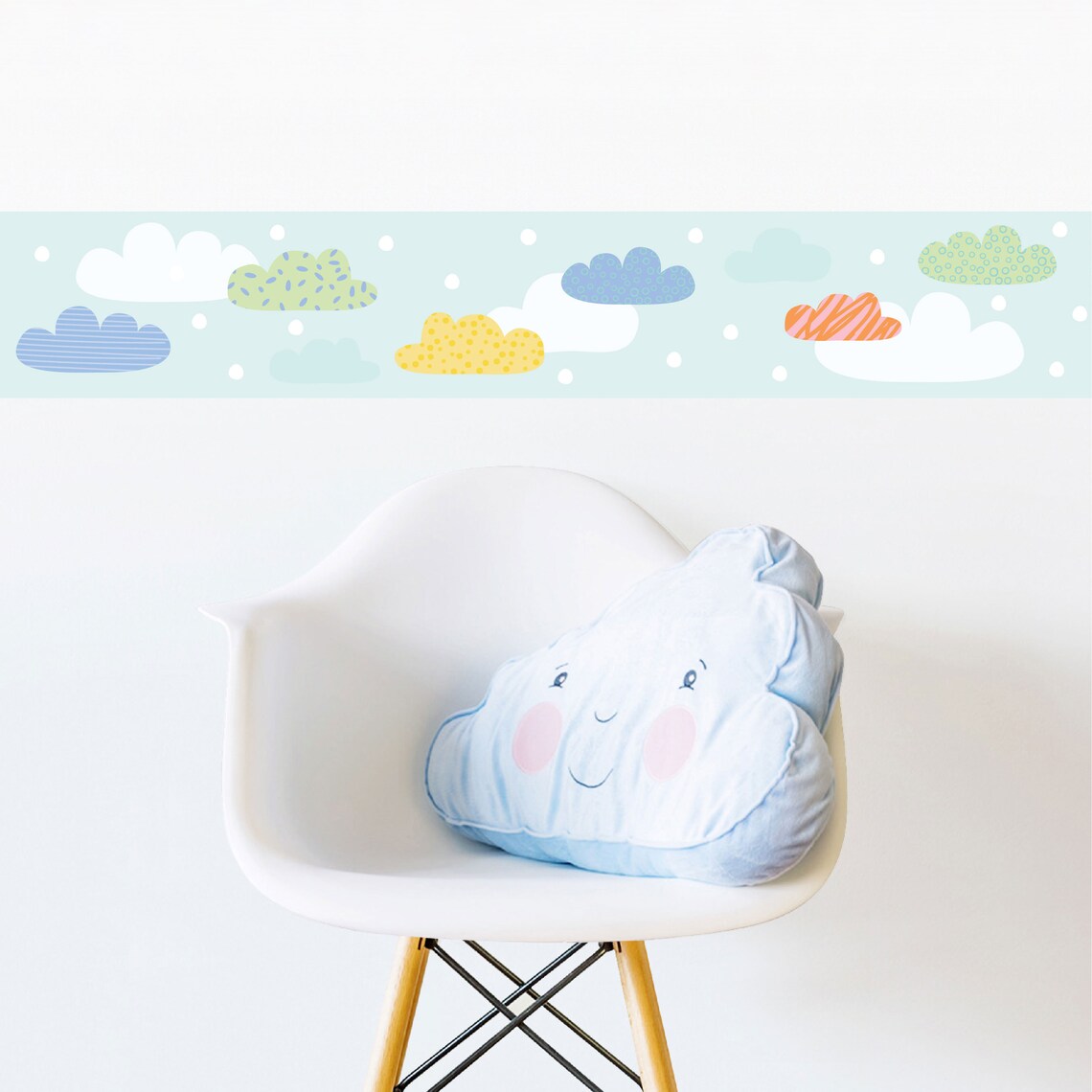 Blue Cloud Wall Border Sticker, Cloud Wall Decal, Cloud Wall Decor, Children Wall Decal, Kid ...