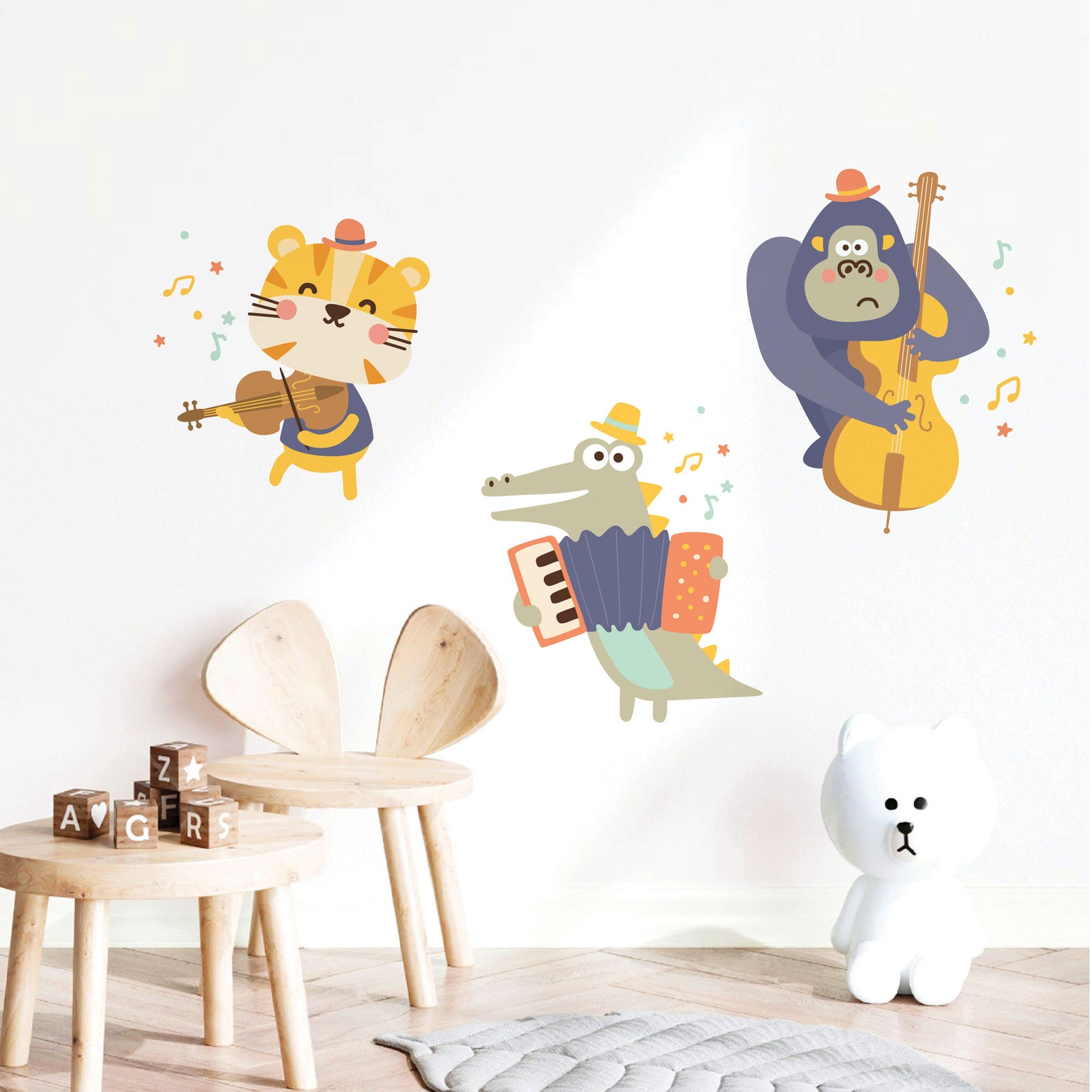 Animal Musicians Wall Sticker, Animal Music Band Wall Decal, Gorilla ...