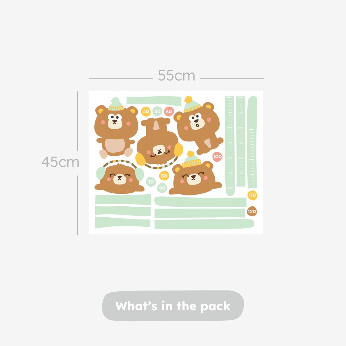 Cute Bear Peel and Stick Height Chart, Bear Wall Sticker Growth Chart ...