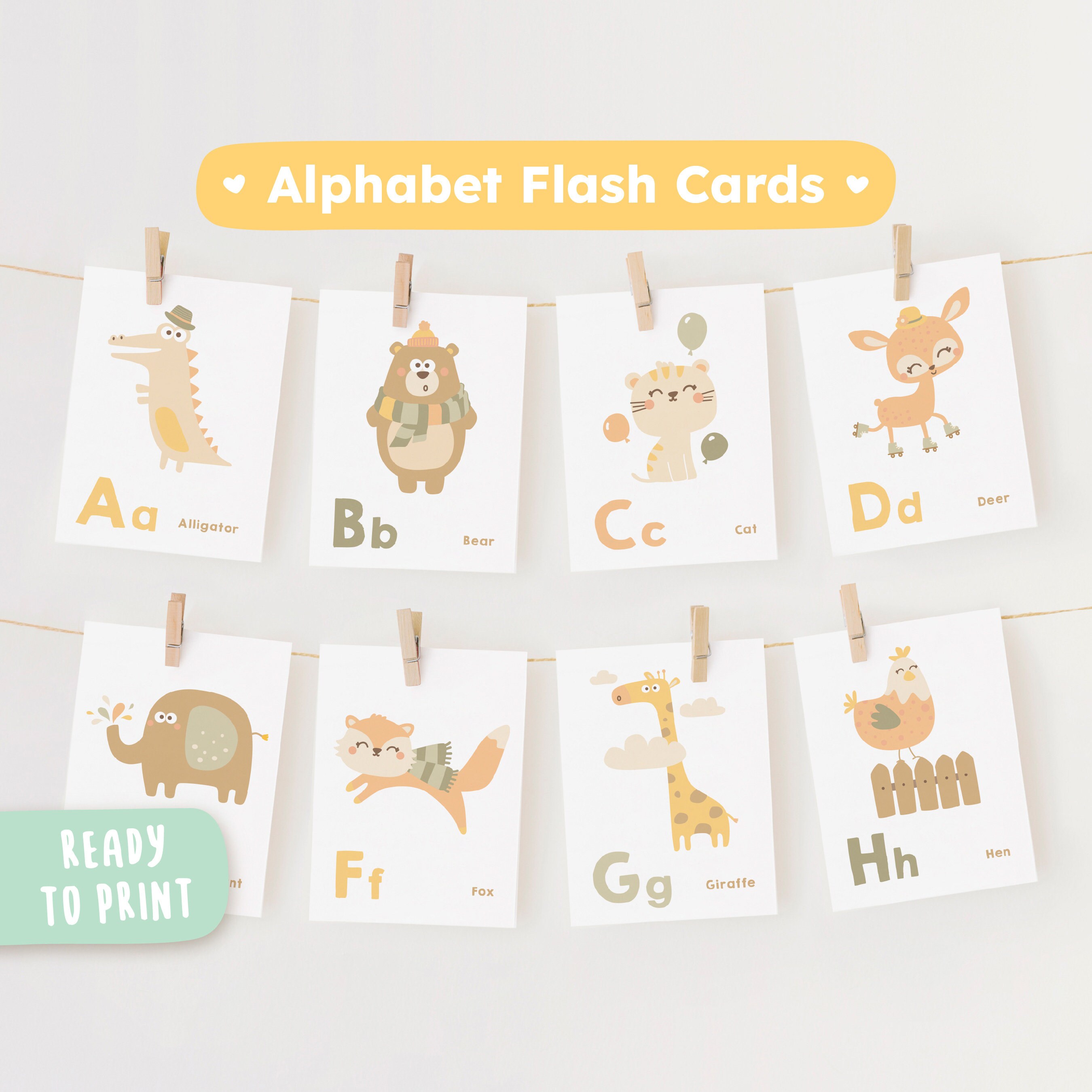 Printable Alphabet Flashcards Educational Kids' Learning - Etsy