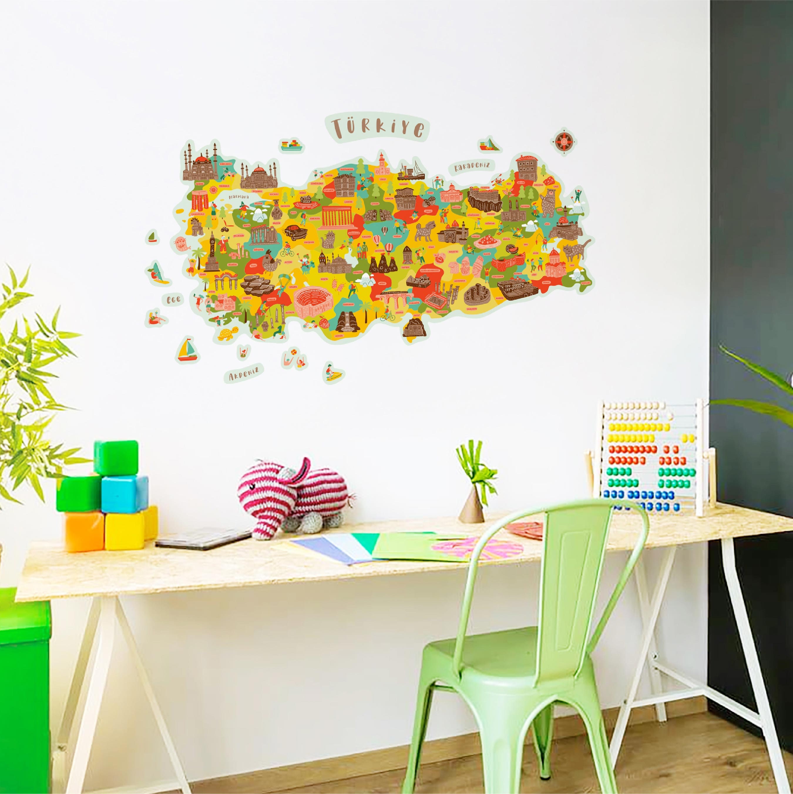Cultural Turkey Map Wall Sticker, Turkey Map Wall Decal, Turkish ...