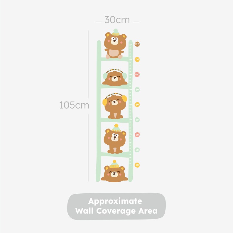 Cute Bear Peel and Stick Height Chart, Bear Wall Sticker Growth Chart ...