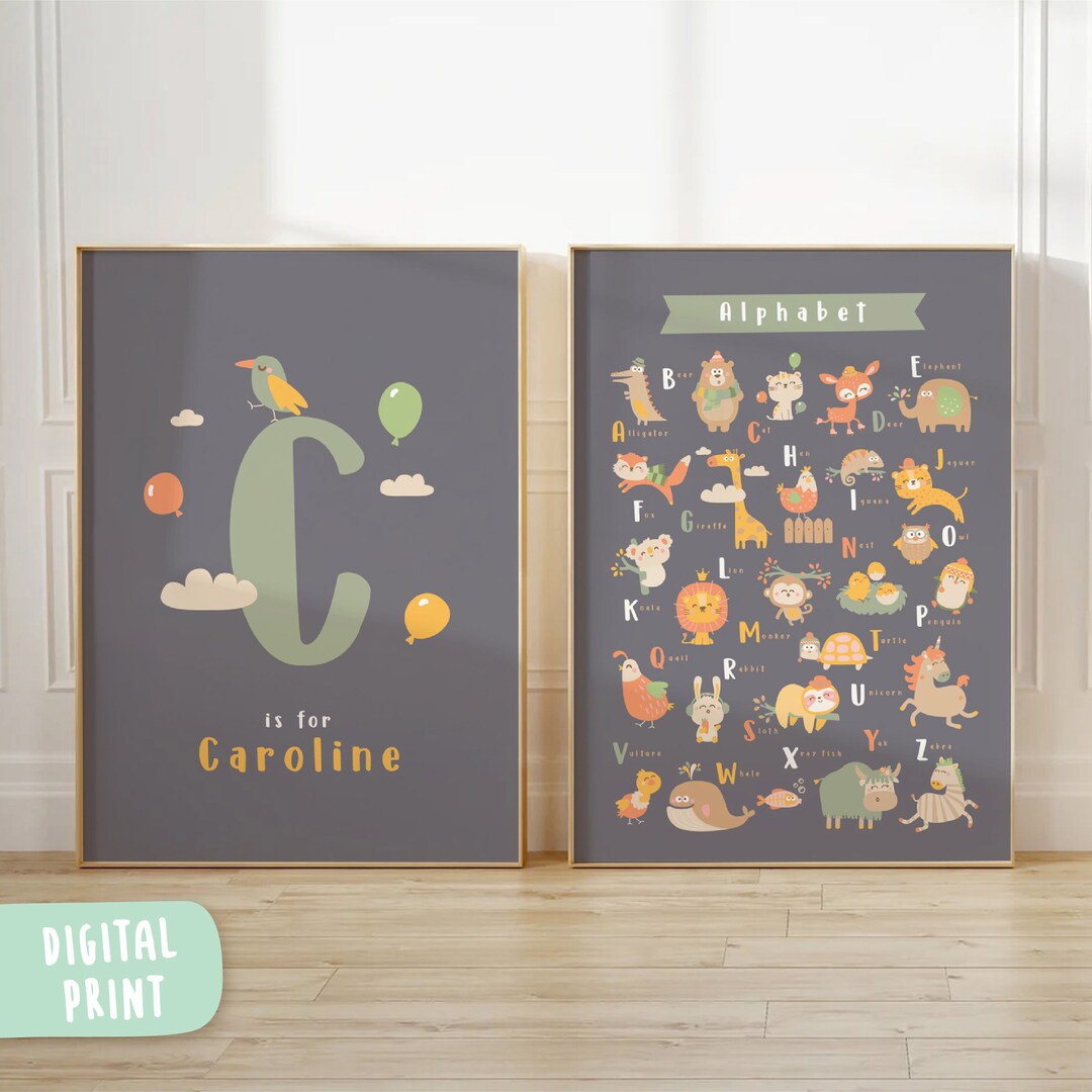 Personalized Alphabet Printable Poster Set of 2 - Custom ABC Wall Art ...