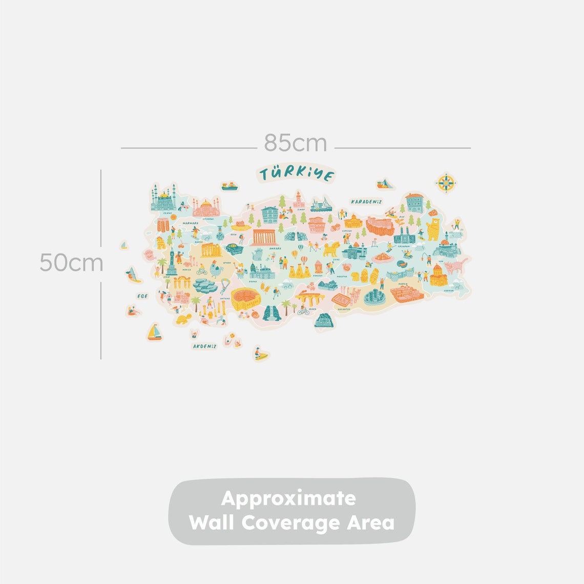 Turkey Map Wall Decal Cultural Turkey Map Wall Sticker - Etsy