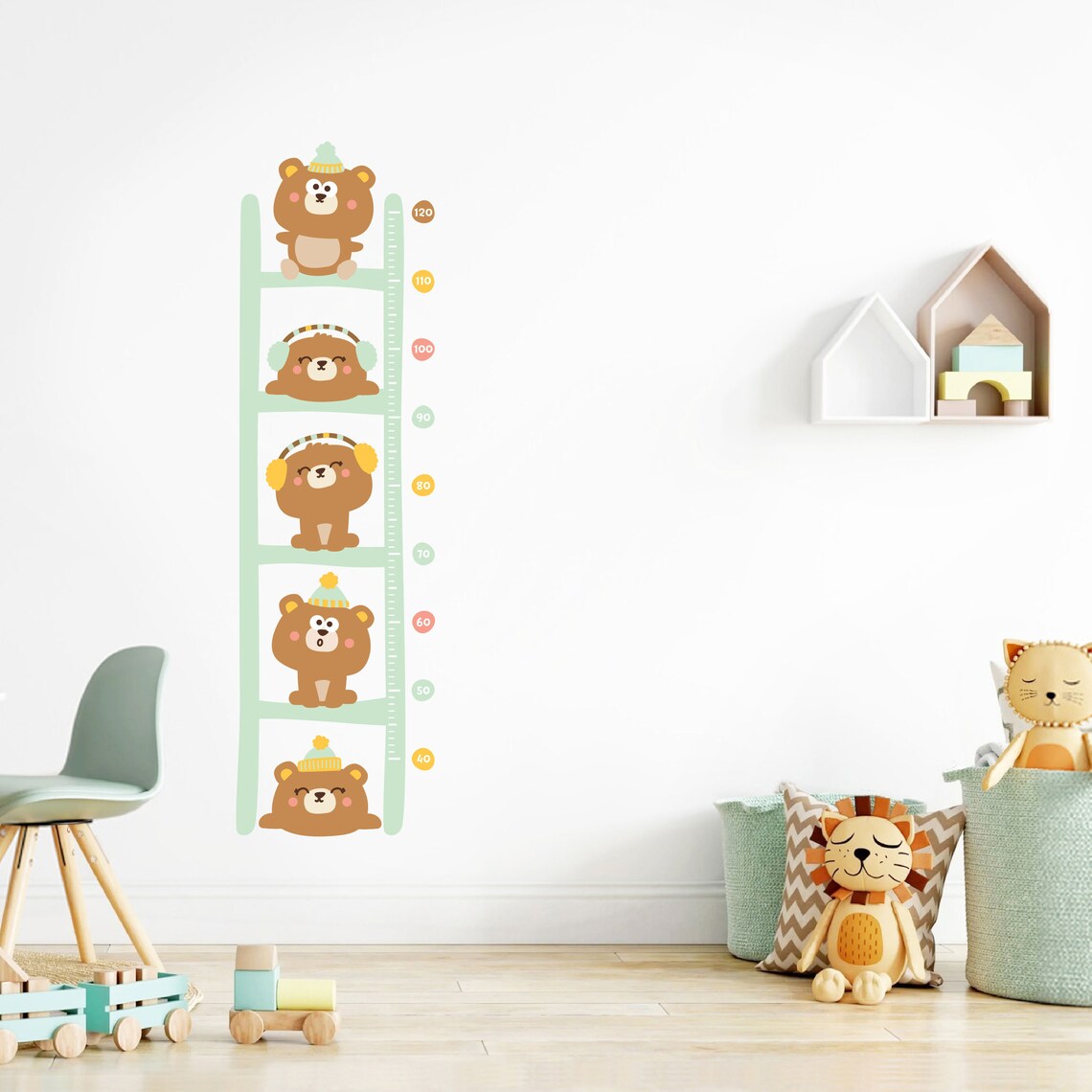 Cute Bear Peel and Stick Height Chart, Bear Wall Sticker Growth Chart ...