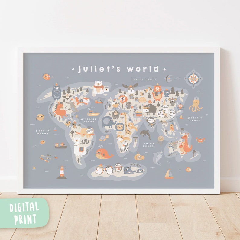 Personalized and Printable Animal World Poster for Children - Etsy