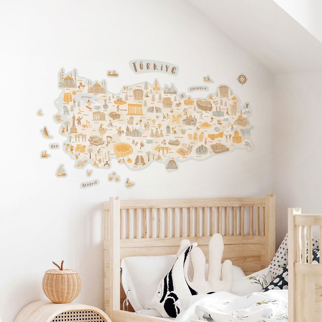 Turkey Cultural Map Wall Sticker, Turkey Map Wall Decal, Turkish ...