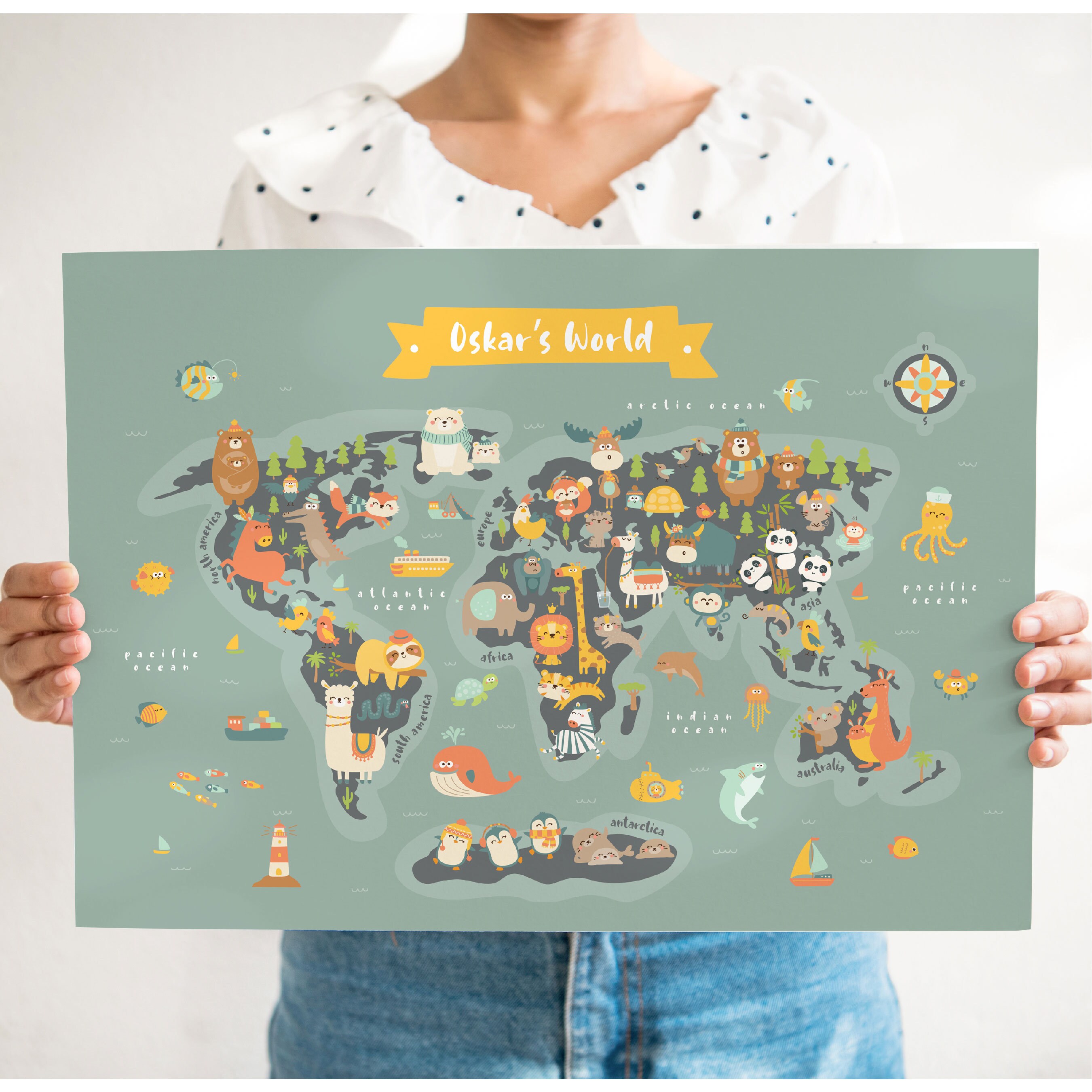 Customized Kids World Map Printable Poster, Educational Fun - Etsy
