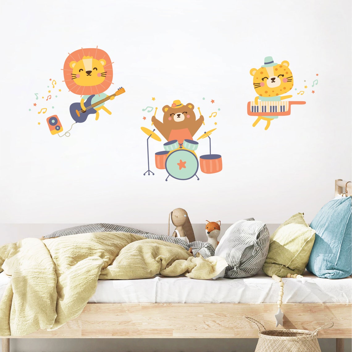 Musician Animals Wall Sticker, Animal Music Band Wall Decal, Bear, Lion ...