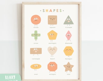 Geometric Shapes Poster, Education Printable Art, Neutral Classroom ...