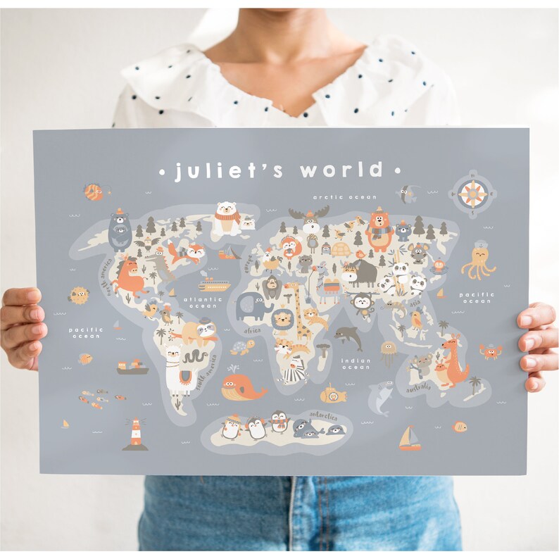 Personalized and Printable Animal World Poster for Children - Etsy