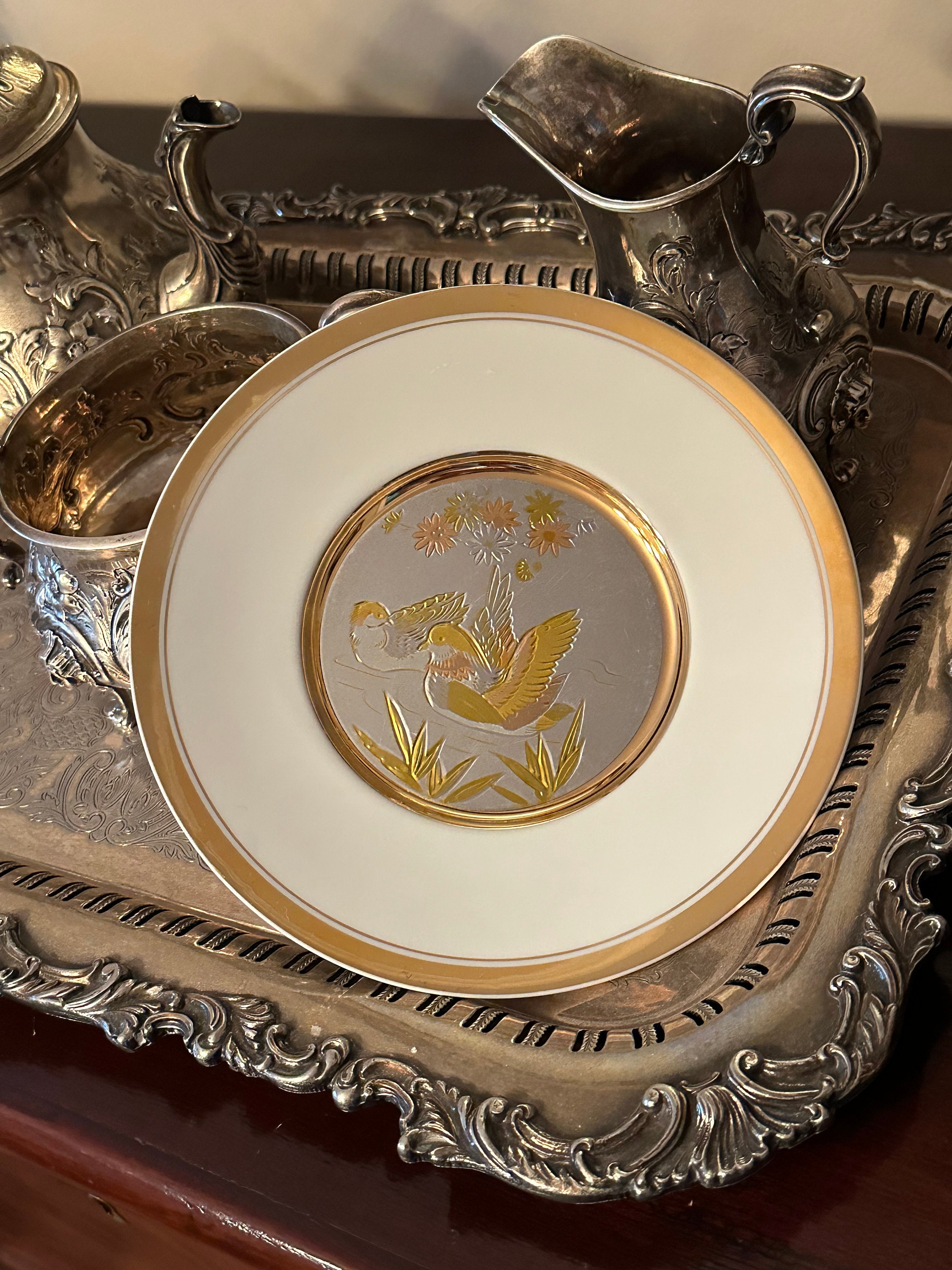 Vintage Art of Chokin Decorative Plate 24K Ducks in Water Gold Edged - Etsy
