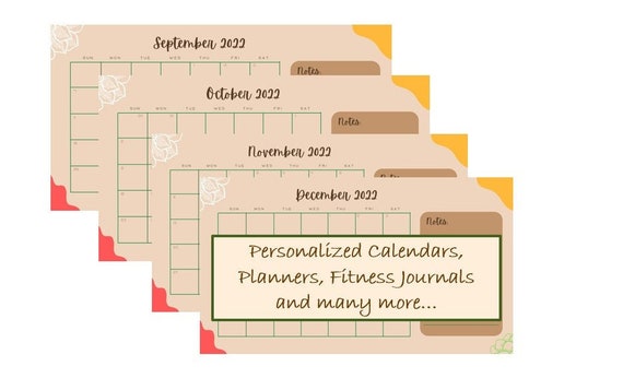 Personalized printable Calendars and Organizational Journals - Etsy