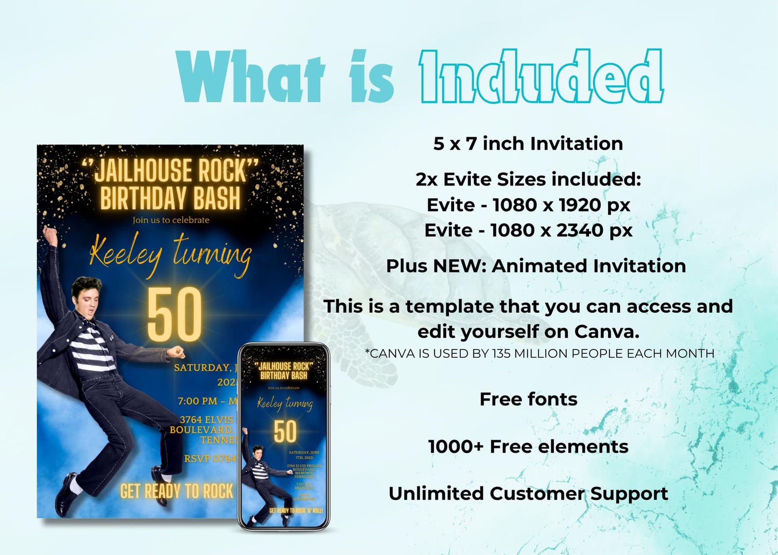 Elvis Presley Jailhouse Rock Birthday Invitation: Printable Rock N Roll ...