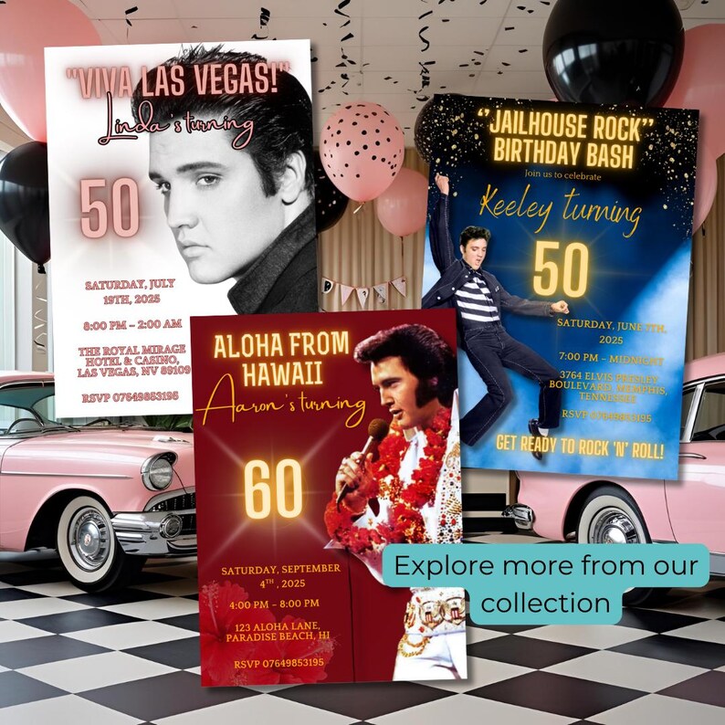 Elvis Presley Retro Birthday Invitation and Evites: 50s Rock N Roll ...