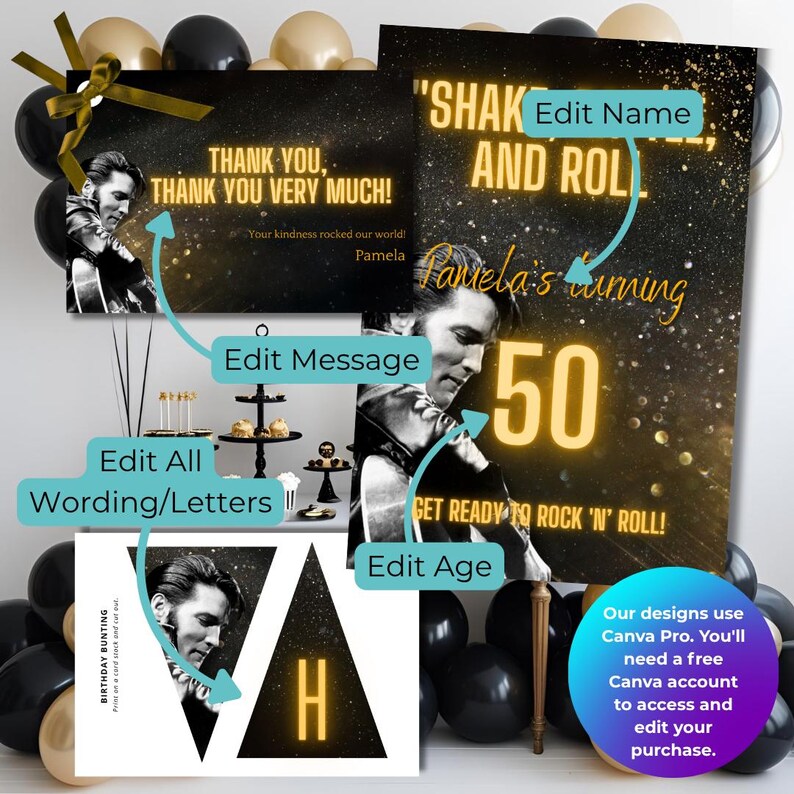 Elvis Presley Birthday Party Decor Bundle: Shake, Rattle & Roll Theme ...