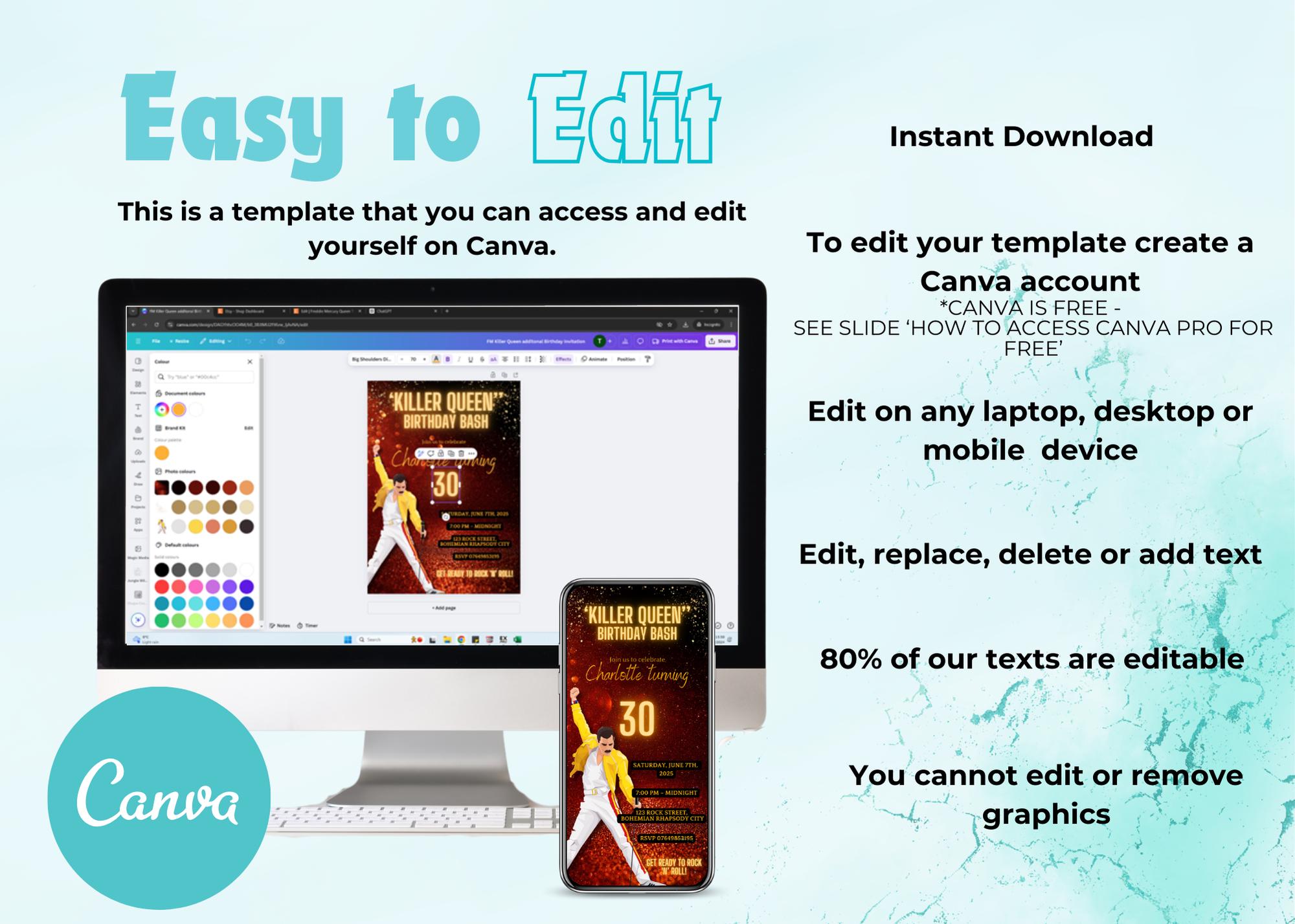 Freddie Mercury Welcome Sign & Poster | Queen Band Party Decor | Killer ...