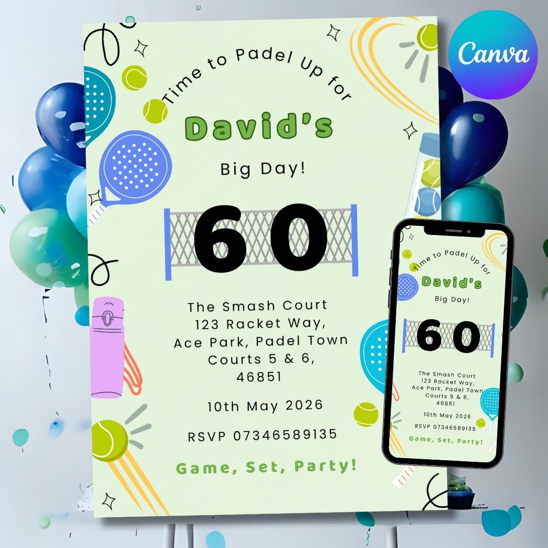Padel Birthday Invitation: Pickleball Party, Any Age (printable and ...