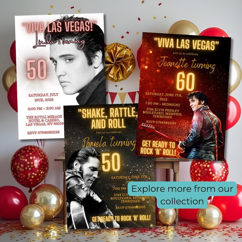 Elvis Presley Birthday Party Decor Bundle: Red & Gold (digital Download ...