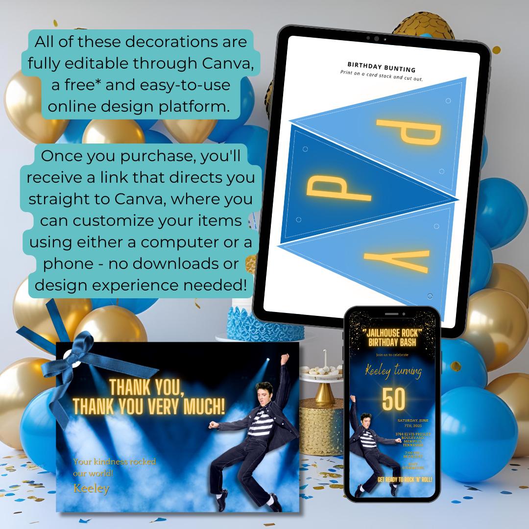 Elvis Presley Birthday Party Decor Bundle: Viva Las Vegas, Jailhouse ...