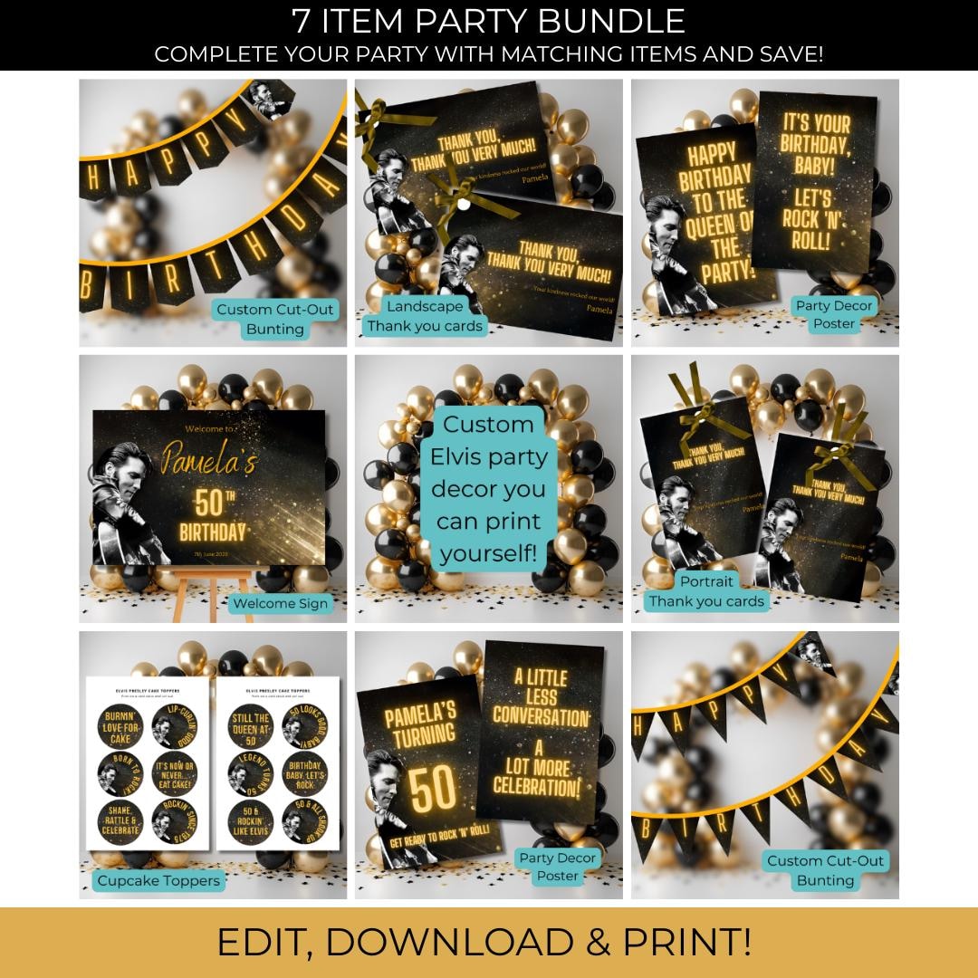 Elvis Presley Birthday Party Decor Bundle: Shake, Rattle & Roll Theme ...