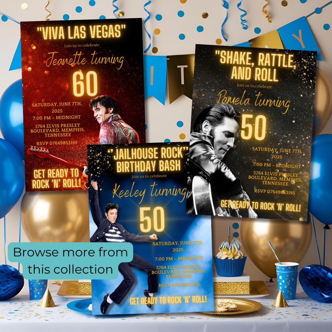 Elvis Presley Jailhouse Rock Birthday Invitation: Printable Rock N Roll ...