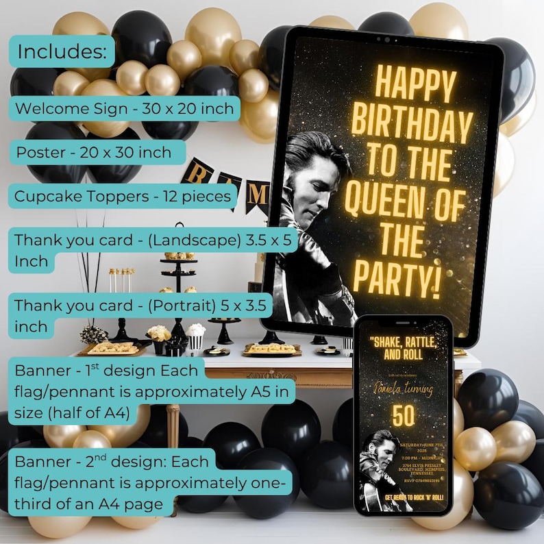 Elvis Presley Birthday Party Decor Bundle: Shake, Rattle & Roll Theme ...