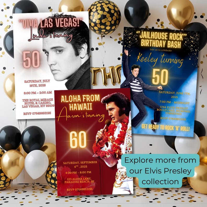 Elvis Presley 50th Birthday Invitation: Viva Las Vegas, Shake Rattle ...