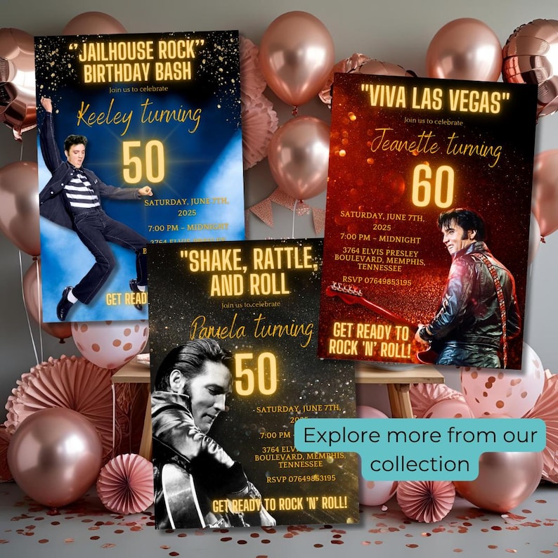Elvis Presley Birthday Invitation, Viva Las Vegas Party (digital ...