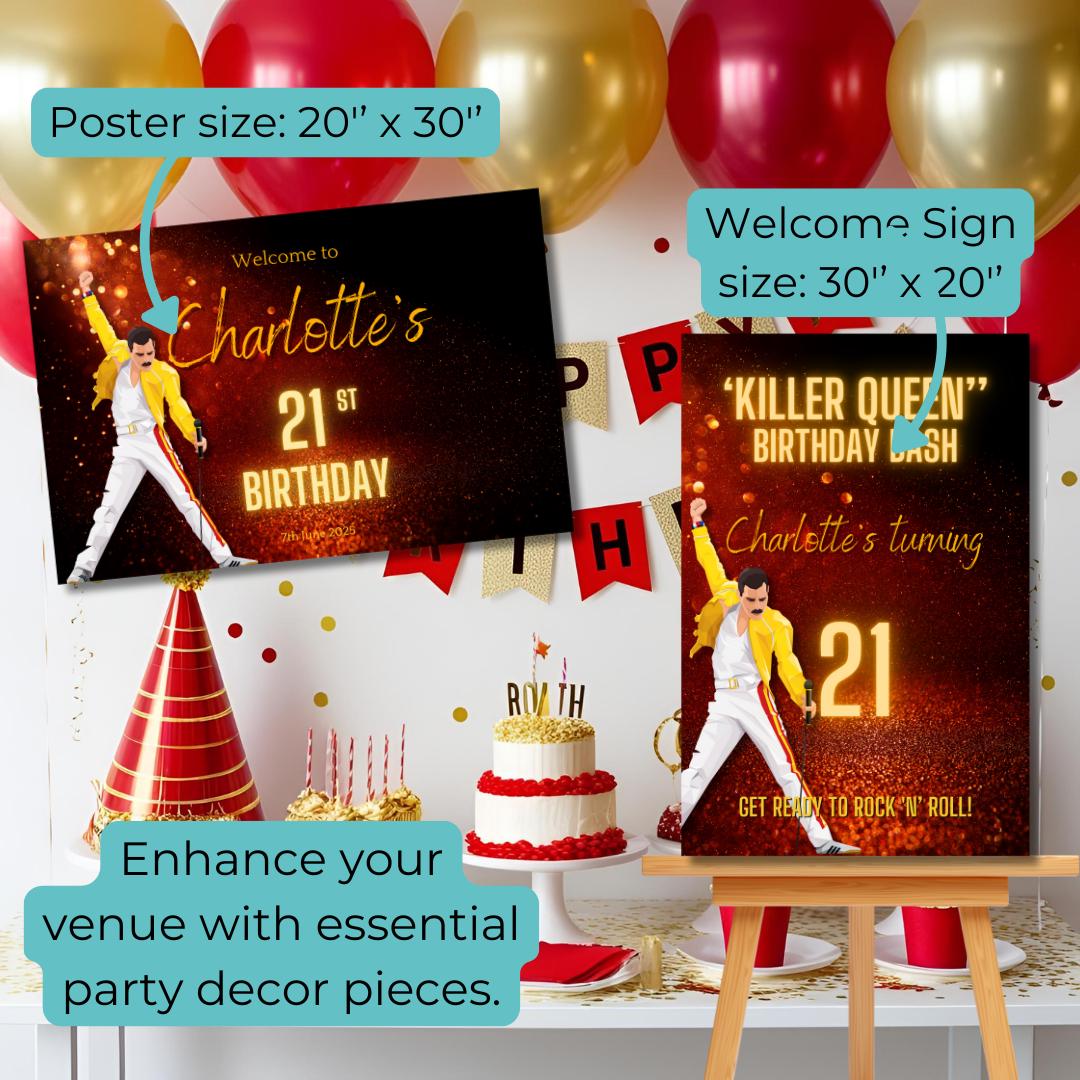 Freddie Mercury Welcome Sign & Poster | Queen Band Party Decor | Killer ...