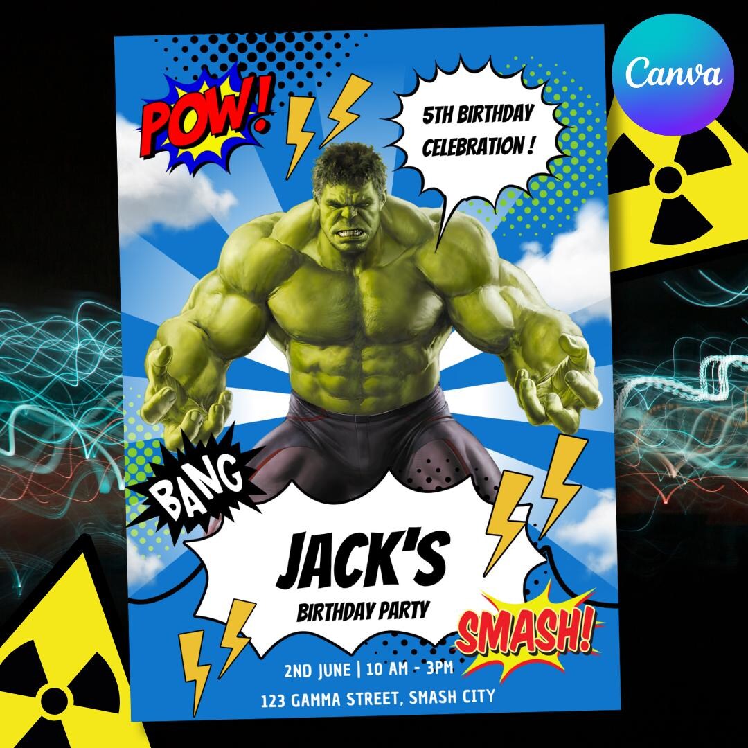 Hulk Birthday Invitation | Incredible Hulk Invite | Superhero Party ...