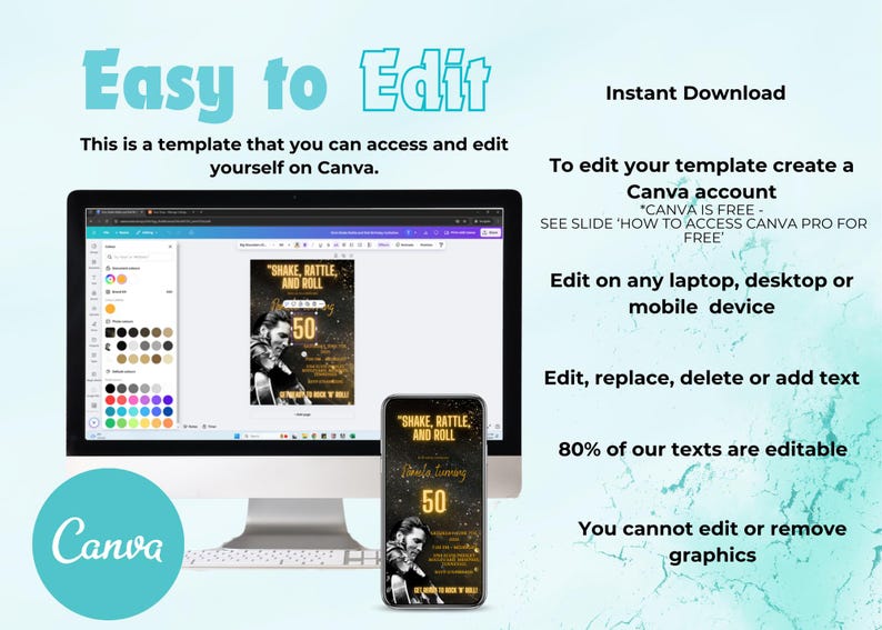 Elvis Presley Shake Rattle & Roll Themed Birthday Invitation and Evites ...