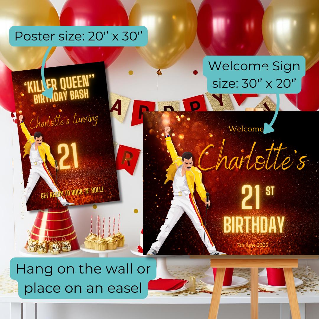 Freddie Mercury Welcome Sign & Poster | Queen Band Party Decor | Killer ...