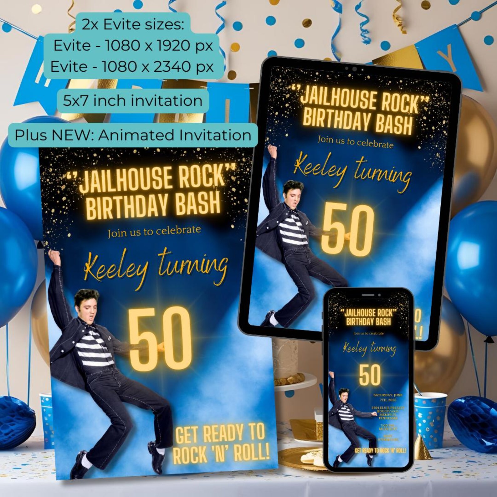 Elvis Presley Jailhouse Rock Birthday Invitation: Printable Rock N Roll ...