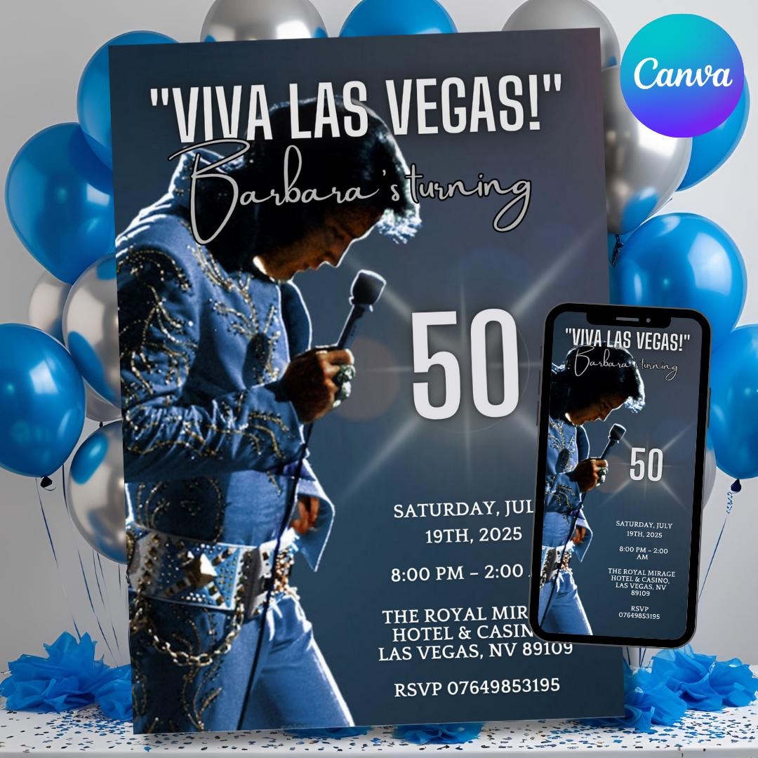 Viva Las Vegas Elvis Birthday Invitation | Editable Template (digital ...