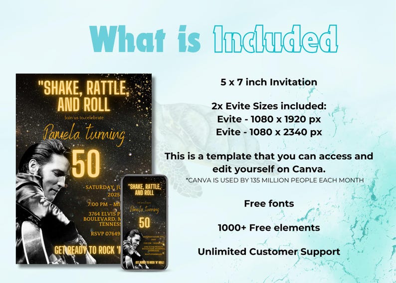 Elvis Presley Shake Rattle & Roll Themed Birthday Invitation and Evites ...