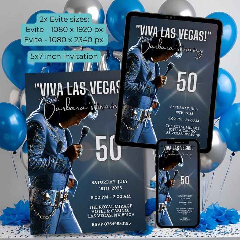 Viva Las Vegas Elvis Birthday Invitation | Editable Template (digital ...