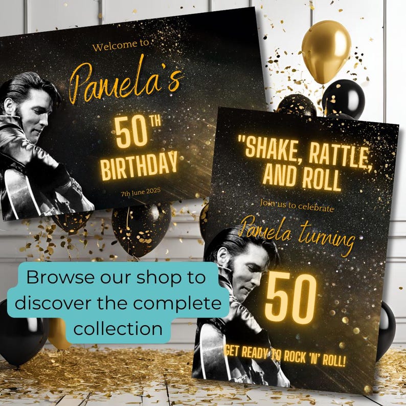 Elvis Presley Shake Rattle & Roll Themed Birthday Invitation and Evites ...