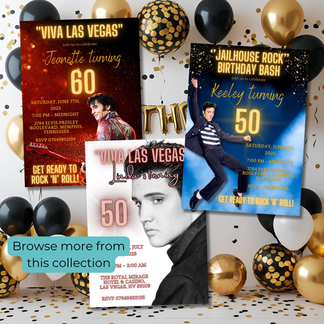 Elvis Presley 50th Birthday Invitation: Viva Las Vegas, Shake Rattle ...