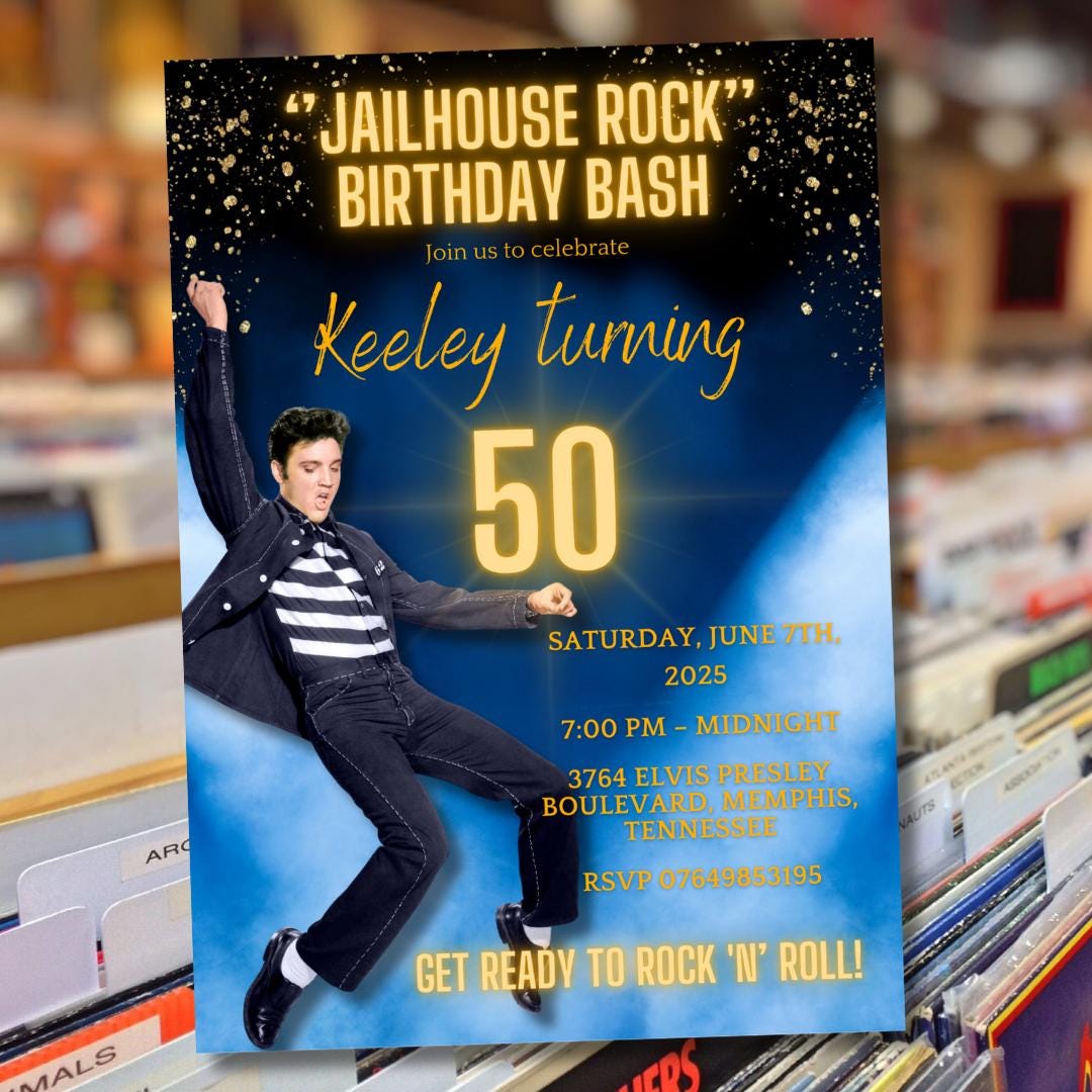 Elvis Presley Jailhouse Rock Themed Birthday Invitation Editable ...