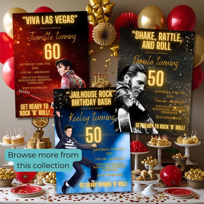 Elvis Presley 70th Birthday Invitation: All Shook Up, Retro Rock & Roll ...