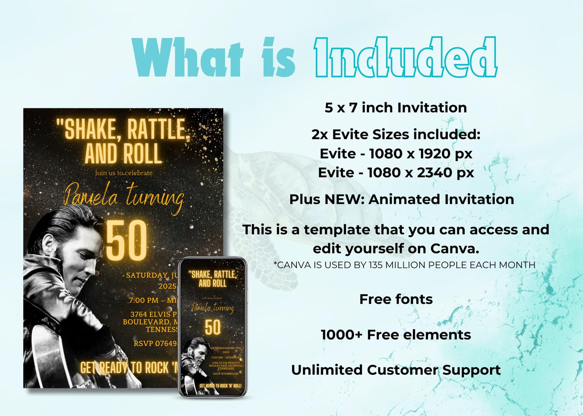 Elvis Presley 50th Birthday Invitation: Viva Las Vegas, Shake Rattle ...