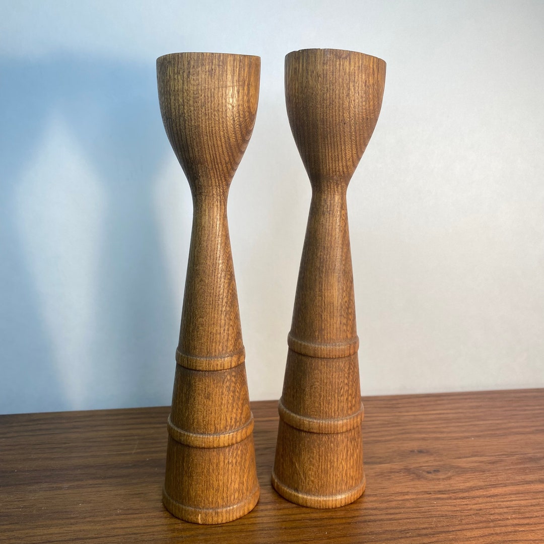 Vintage Wooden Tulip Candlestick Holders - Etsy