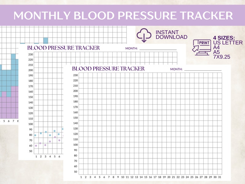 Monthly Blood Pressure Tracker Printable Blood Pressure Log BP ...