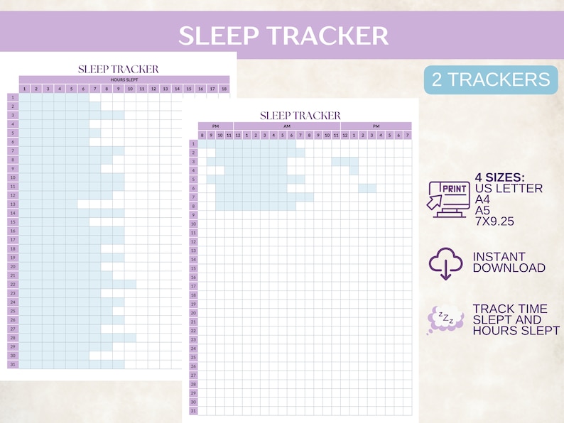 Sleep Tracker Bundle | Printable Sleep Log | Track Hours Slept & Actual ...