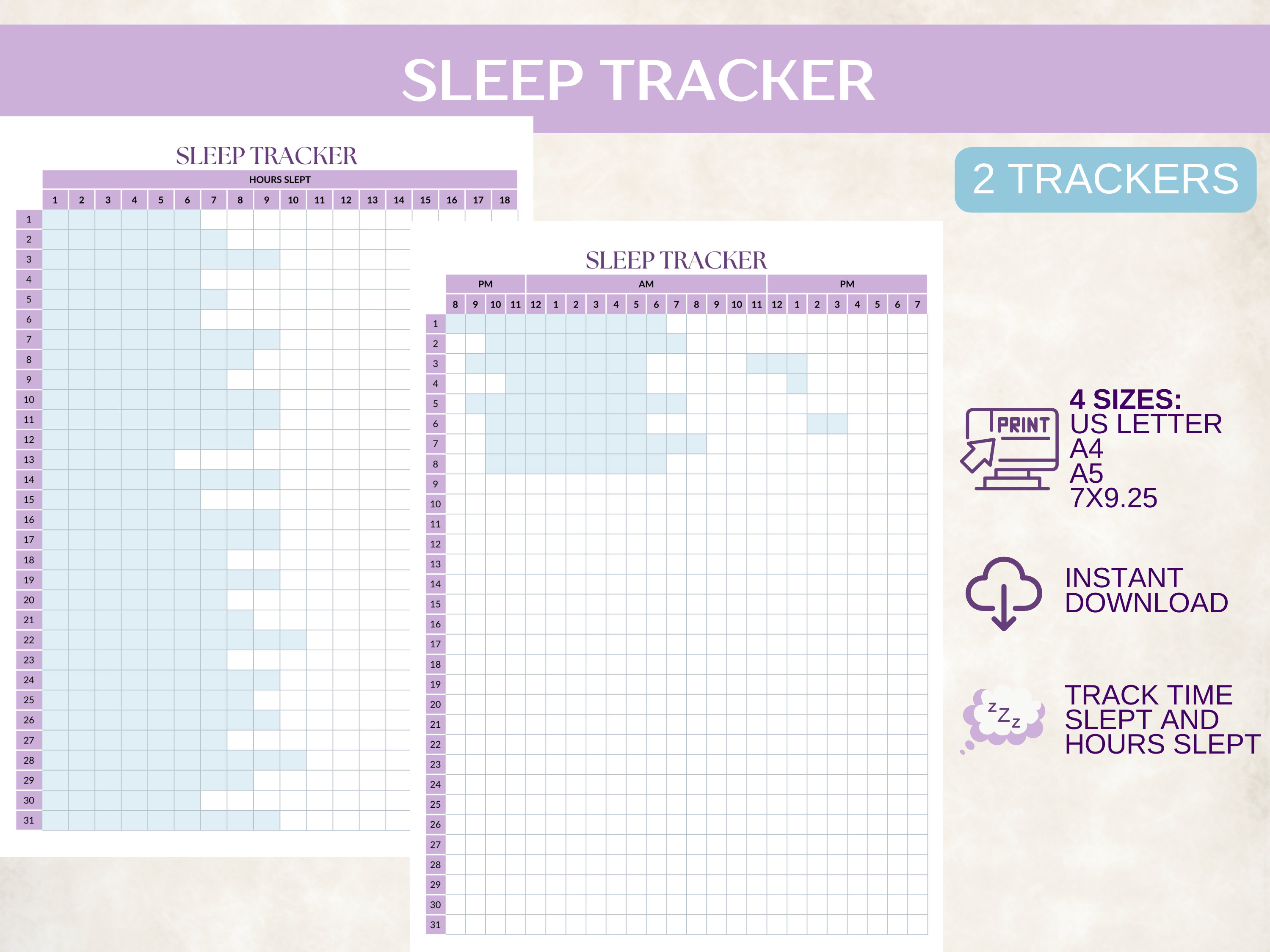 Sleep Tracker Bundle | Printable Sleep Log | Track Hours Slept & Actual ...