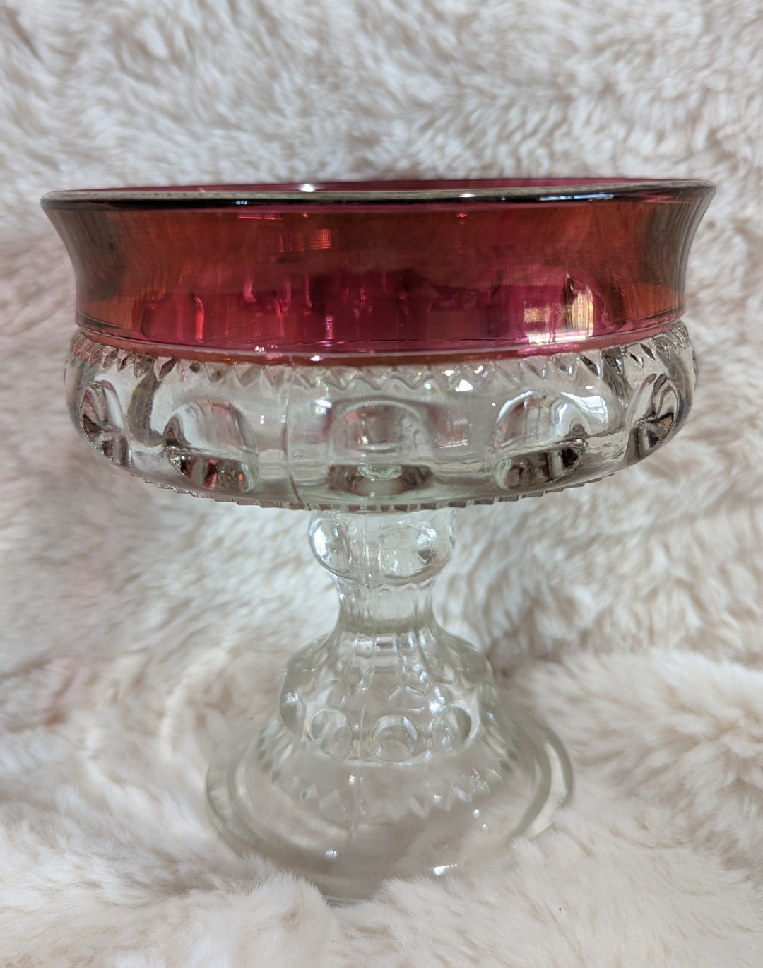 Indiana Glass Kings Crown Ruby Flashed Thumbprint Compote - Etsy